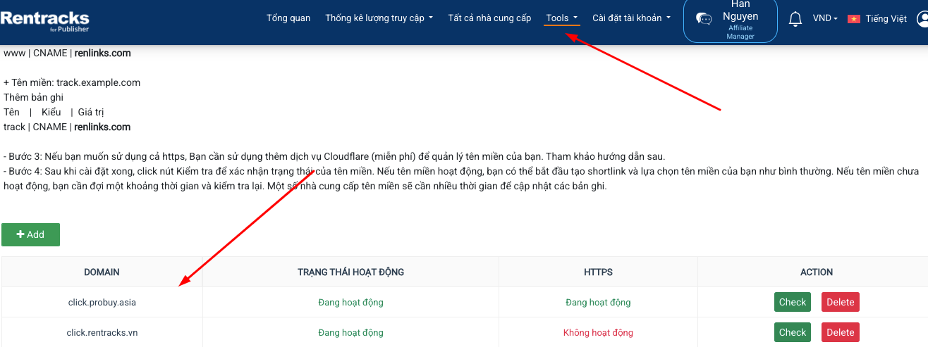 HƯỚNG DẪN SỬ DỤNG PARKED DOMAIN TRÊN HỆ THỐNG DASHBOARD RENTRACKS MỚI NHẤT 2025 - Rentracks Vietnam